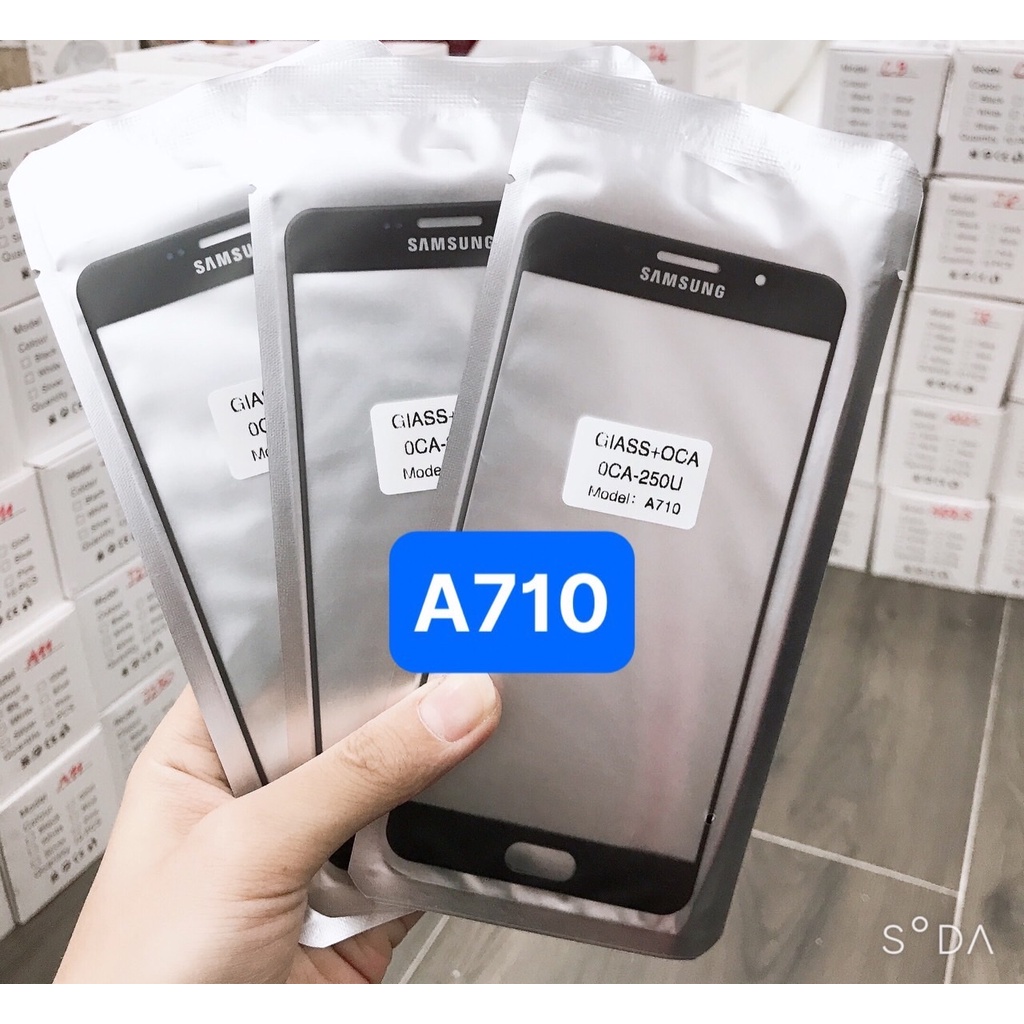 Kính samsung a710, kính ép màn hình có keo oca, kính ép liền keo sam ...