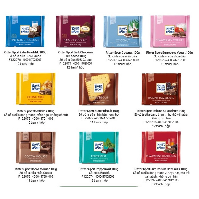 Socola Ritter Sport Colofull thanh 100gr (đủ vị) | Shopee Việt Nam
