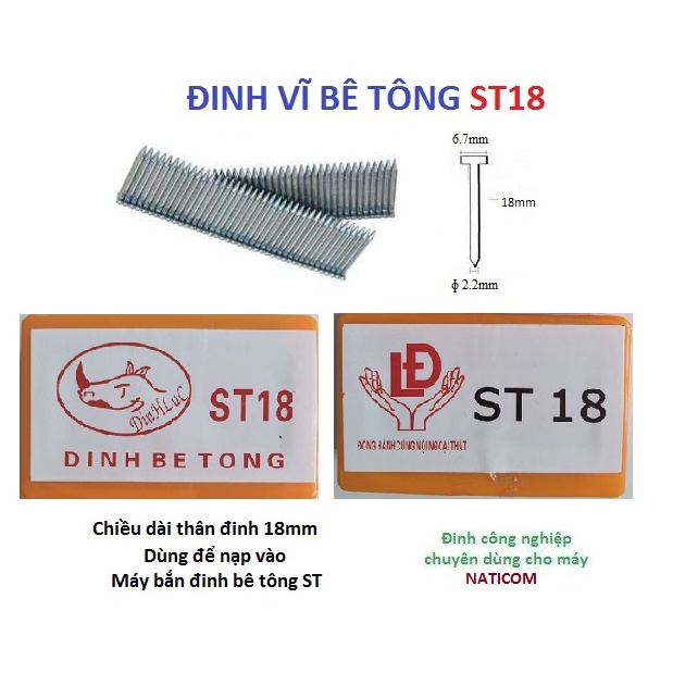 Đinh ST18 hiệu LĐ Tê Giác, hộp 722 cây đinh, Đinh bắn tường ST - Đinh vĩ bê tông dài 18mm ...