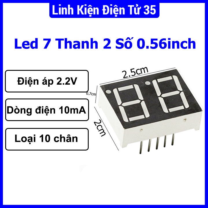Set 5 chiếc màn hình led 7 thanh 2 số đỏ anode chung 0.56 inch, hiển ...