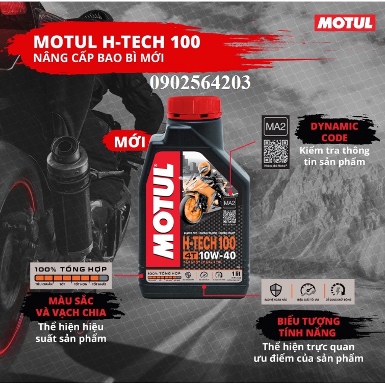 Dầu nhớt MOTUL H-Tech 100 4T 10W40 1L Tổng Hợp 100% Chính Hãng (Fully ...