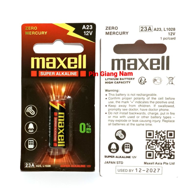 Pin A23 / A27 Maxell Alkaline 12V Hàng Chính Hãng Vỉ 1 Viên Dùng Cho ...