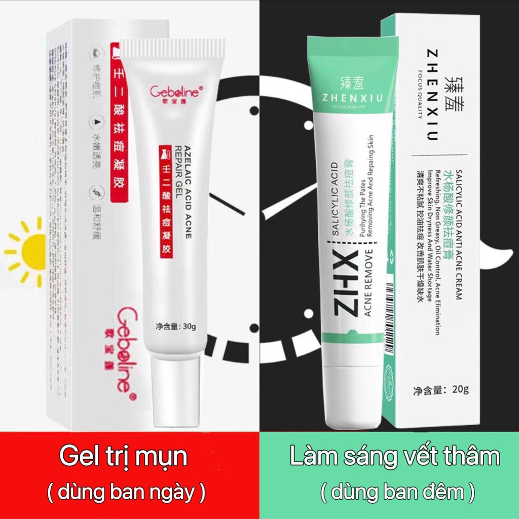 Kem bôi mụn GEBOLINE ban ngày ZHENXIU ban đêm Azelaic Acid Acne ...