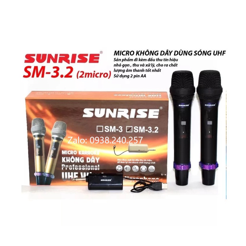 [HCM]Micro đa năng karaoke Sunrise SM-3, mic không dây sóng UHF chống hú, độ nhạy cao, chuyên sử ...
