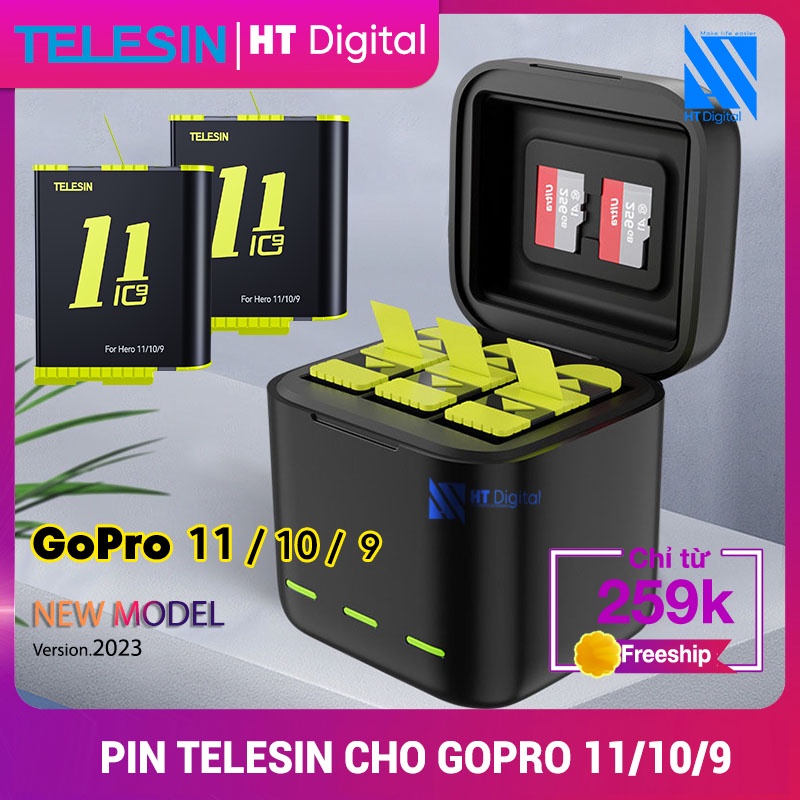 Dock Sạc 3 + 2 Pin Telesin Có Nắp Đậy - Hộp Sạc Pin GoPro Hero 9 10 11 ...