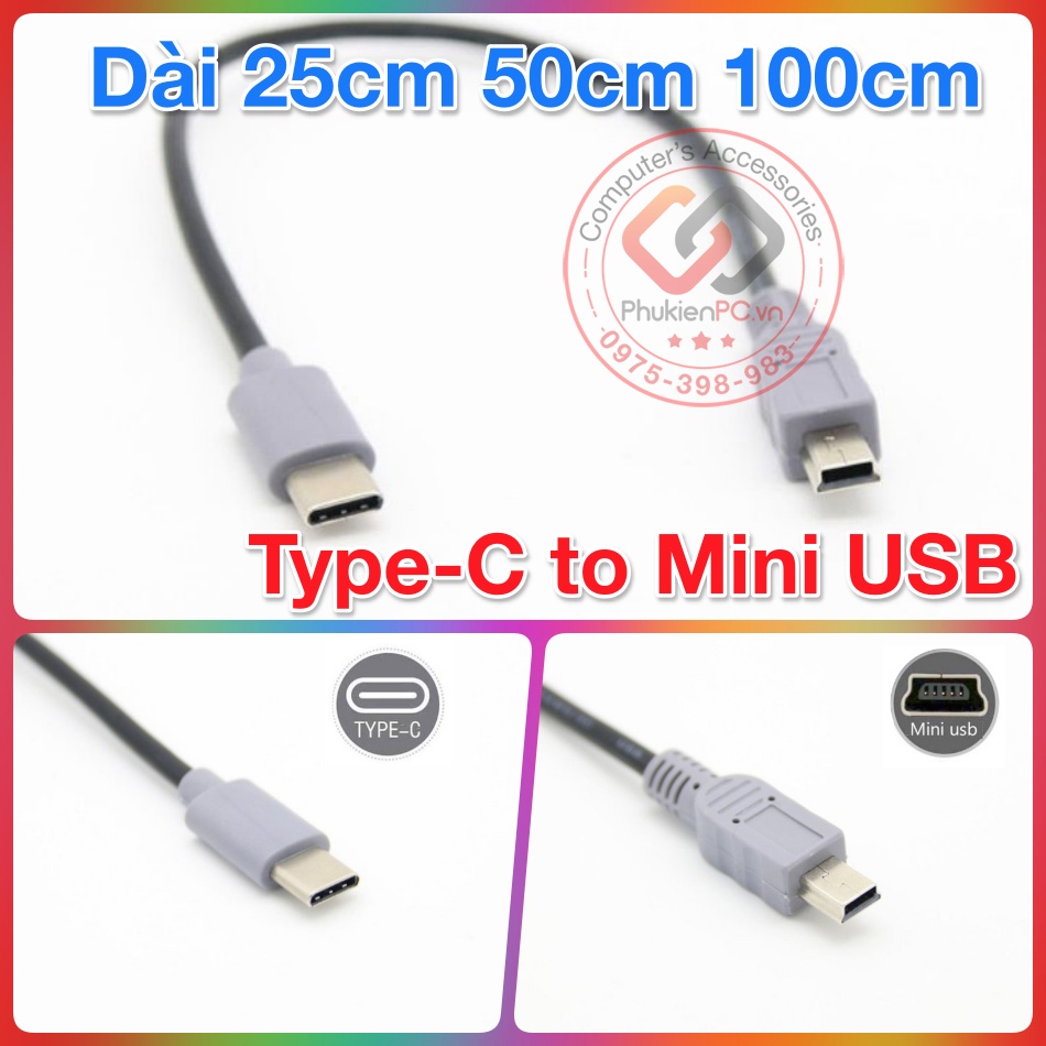 Dây cáp Type C sang Mini USB size dài từ 25cm 50cm 100cm | Shopee Việt Nam
