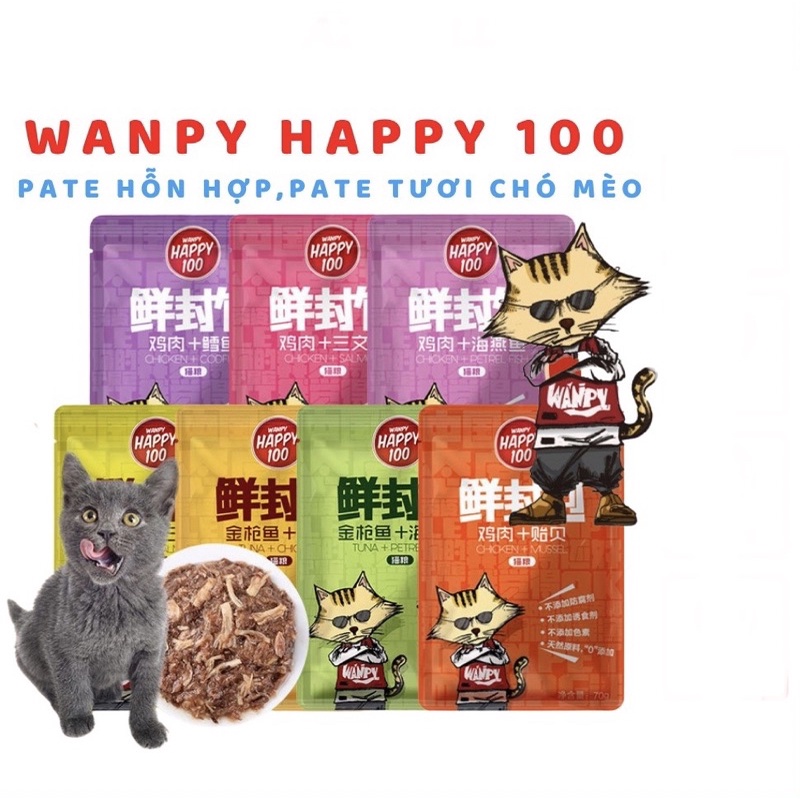 Pate cho mèo WANPY HAPPY 100 gói 70g đủ vị | Shopee Việt Nam