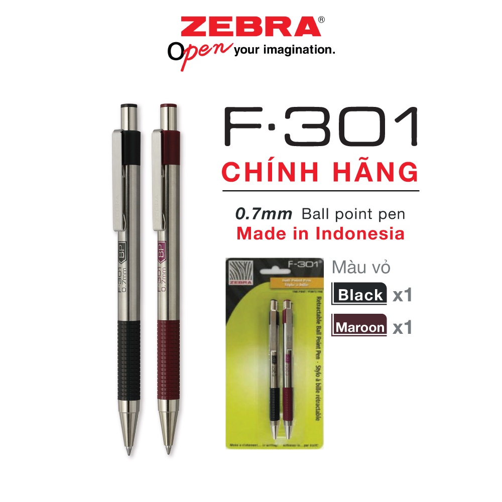 Combo 2 cây viết bi bấm F301 0.7mm - Zebra [Chính hãng] - mực xanh | Shopee Việt Nam