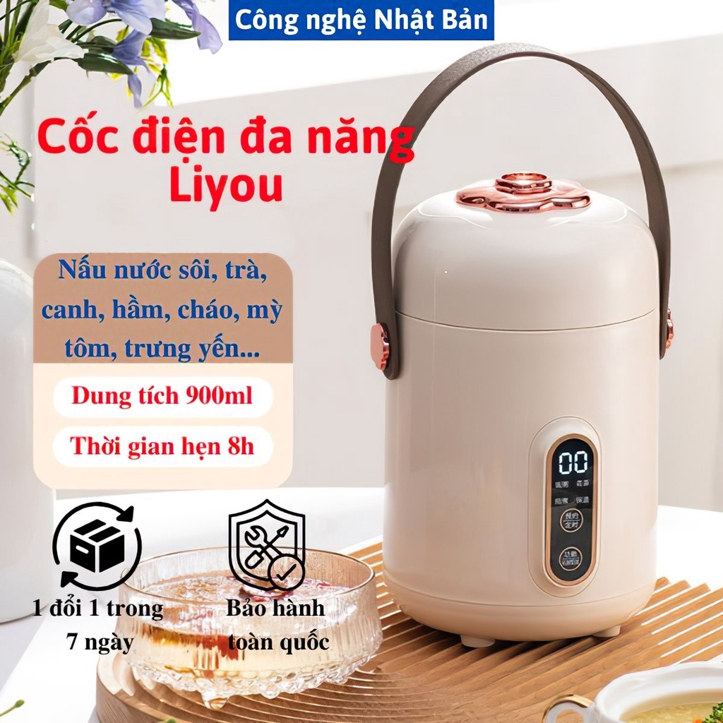 Nồi điện đa năng mini Liyou công nghệ Nhật Bản tráng men sứ chống dính ...