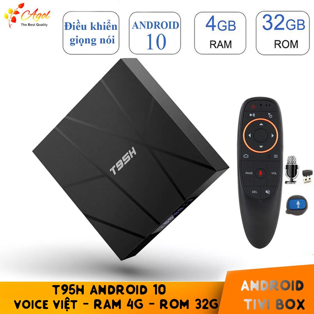 tivi box T95h điều khiển cử chỉ và giọng nói tiếng việt 4GB RAM 32GB ROM android 10 voice có cài ...