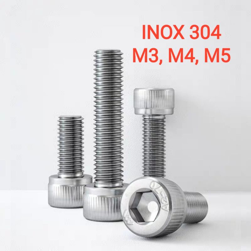 Ốc bulong inox 304 lục giác đầu cốc M3, M4, M5 dài 6mm, 8mm, 10mm, 12mm, 15mm, 18mm, 20mm, 25mm ...