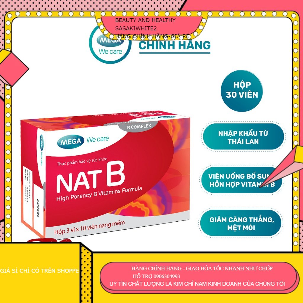 [CHÍNH HÃNG] - Nat B ( Hộp/3 vỉ x 10 viên) - Viên Uống Bổ Sung Vitamin B Giảm Căng Thẳng, Mệt ...