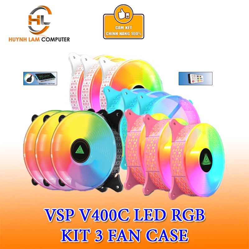 Bộ 3 Fan case VSP V400C LED RGB 12cm (kèm Hub + Remote) - Quạt tản ...