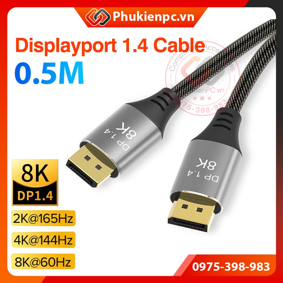 Cáp Displayport dài 50cm (0.5m) 8K 4k 2k, 2 đầu DP 1.4 (Displayport ...