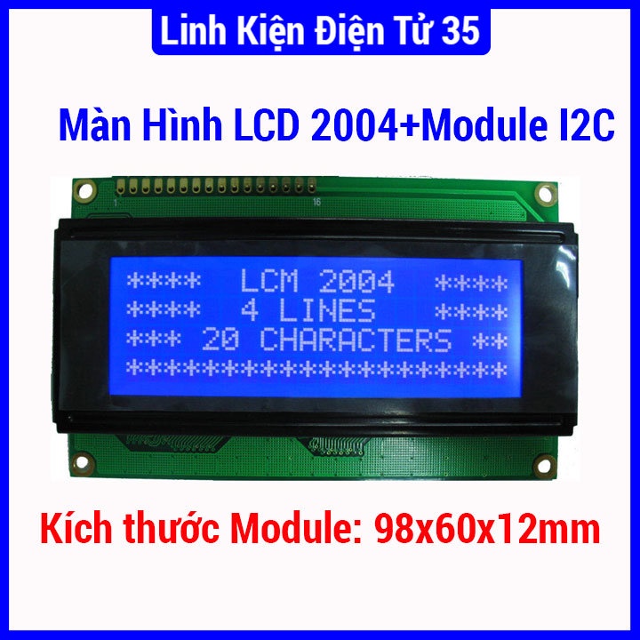 Màn hình LCD 2004 + module I2C xanh dương màn hình có độ bền cao, rất ...
