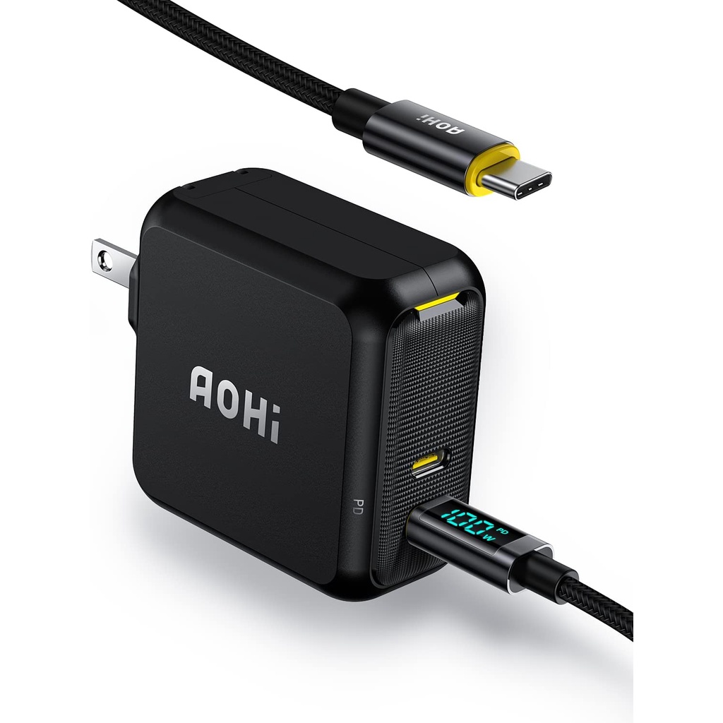 Bộ sạc nhanh AOHI 100W AOC-C005 USB C GaN+ 2 cổng Type C PD có thể gập lại với Cáp màn hình LED ...