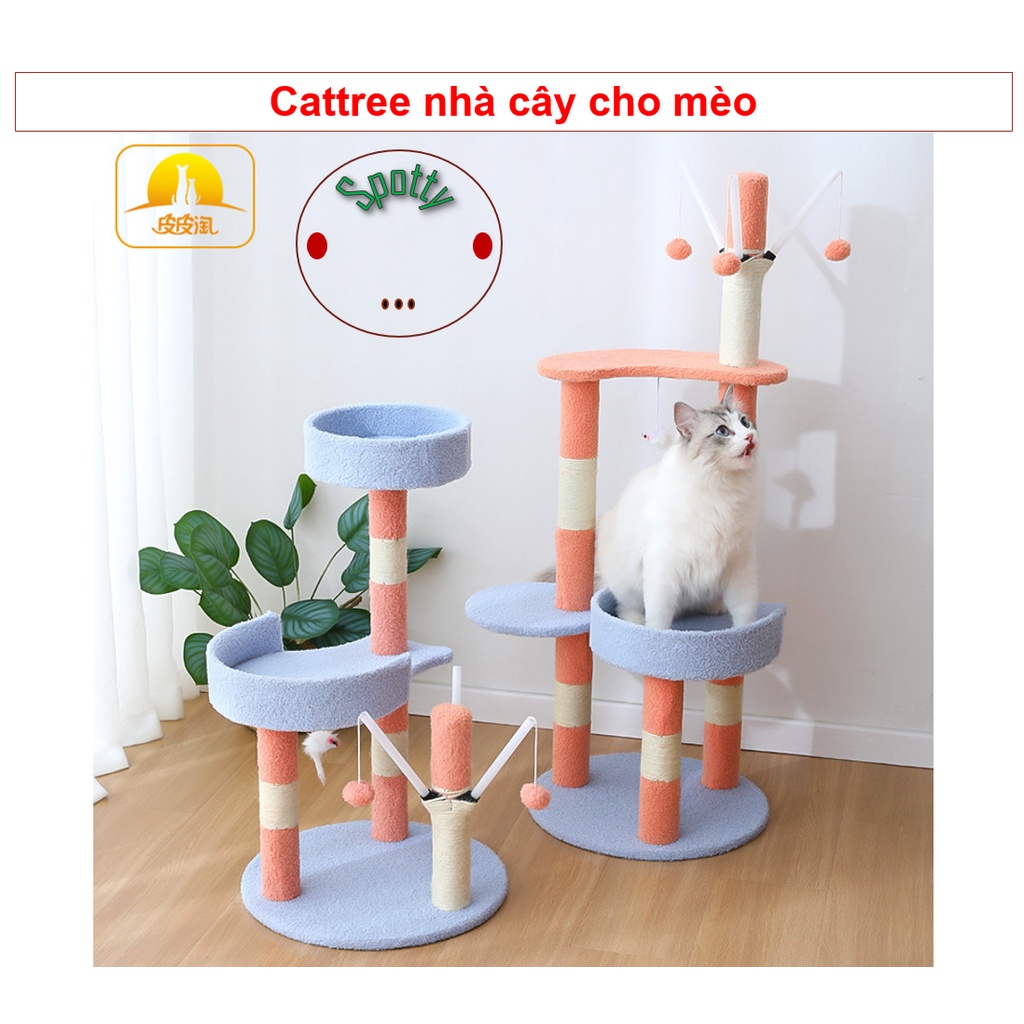 Nhà cây cho mèo, Catree cho mèo mẫu lớn 3-4 tầng kích thước 125*40*40cm ...