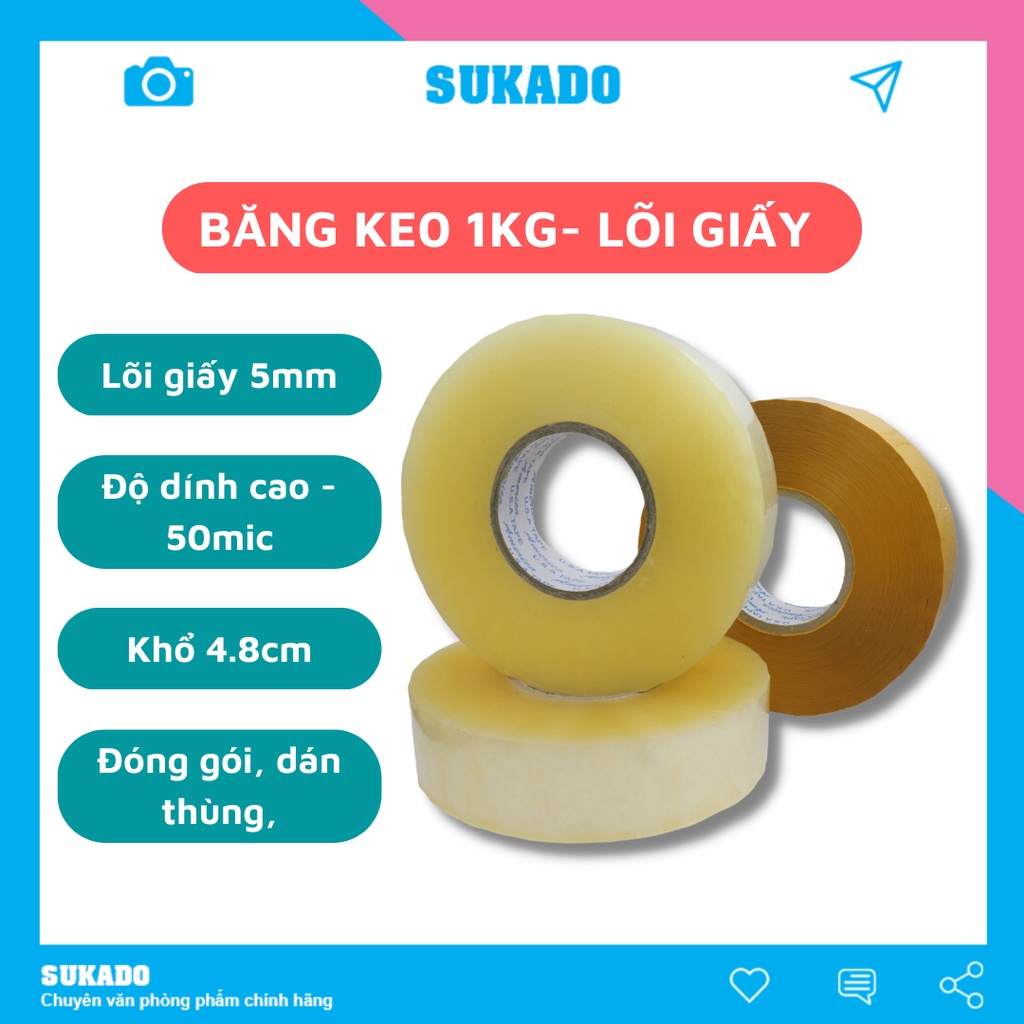 Băng keo trong 1kg rộng 4.8cm dán thùng lõi mỏng chỉ 3mm Độ dính 50mic SUKADO | Shopee Việt Nam