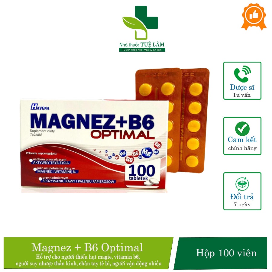 Viên uống magnez+b6 optimal 100 viên hỗ trợ bổ sung magie, vitamin b6 ...