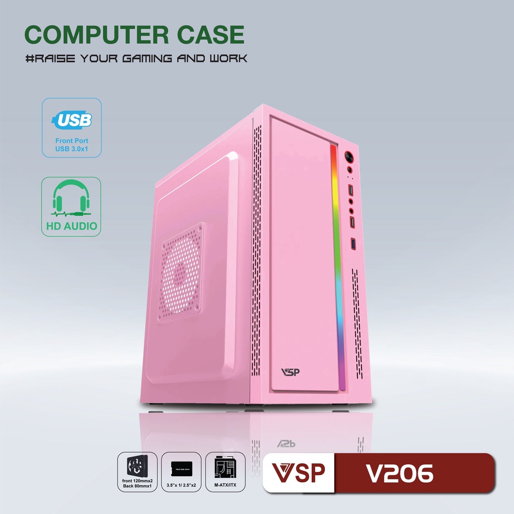 CASE V206 VSP HỒNG-TRẮNG (Mặt trước có sẵn led RGB, USB 3.0) | Shopee Việt Nam