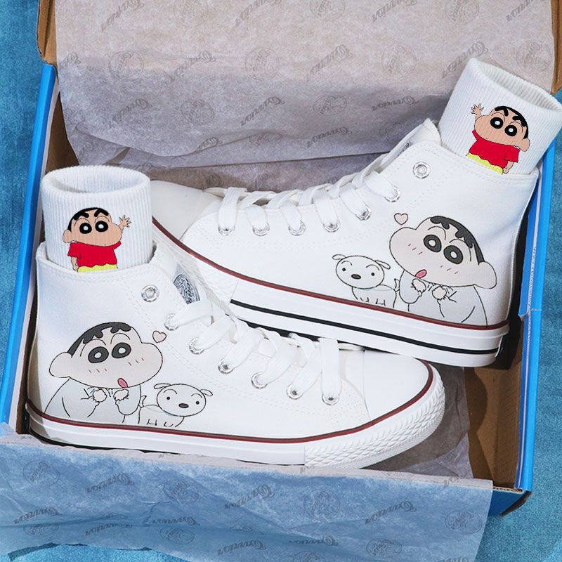 Giày Vải canvas Cổ Cao In Hình Shin-chan Vẽ Tay Phong Cách Nhật Bản Cá ...