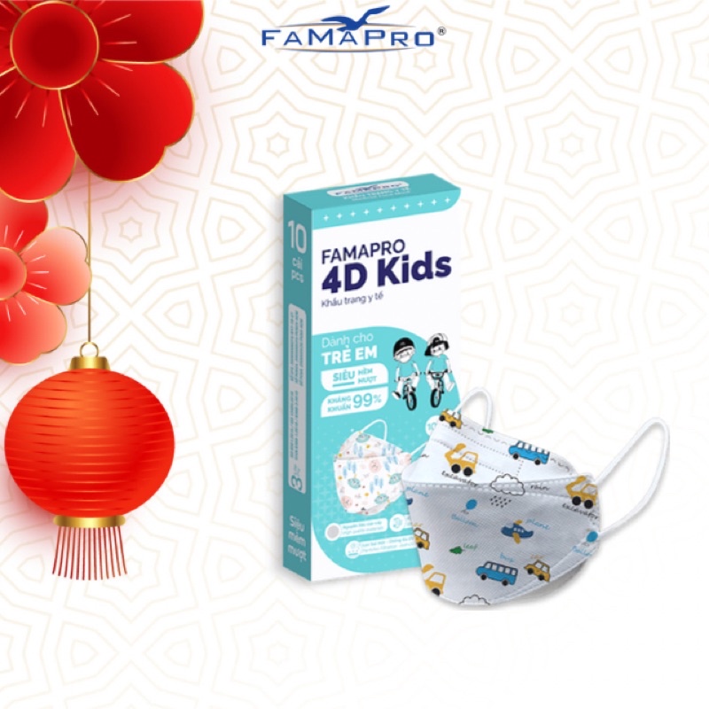 Khẩu trang 4D KIDS (KF94) Famapro 3 lớp cao cấp cho bé 3-6 tuổi (10 cái ...