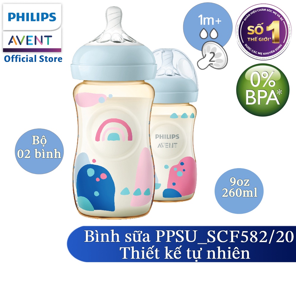 Philips Avent Hộp 2 Bình sữa PPSU thiết kế tự nhiên 260ml cho trẻ từ 1 ...