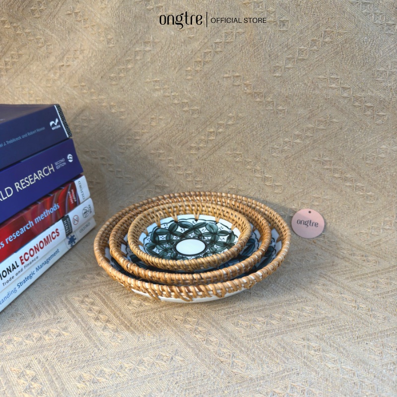 Đĩa Sứ Viền Mây Tre đan Tay Ongtre Trang Trí Tiệc Decor đựng đồ Mẫu độc đáo Ots3 Shopee