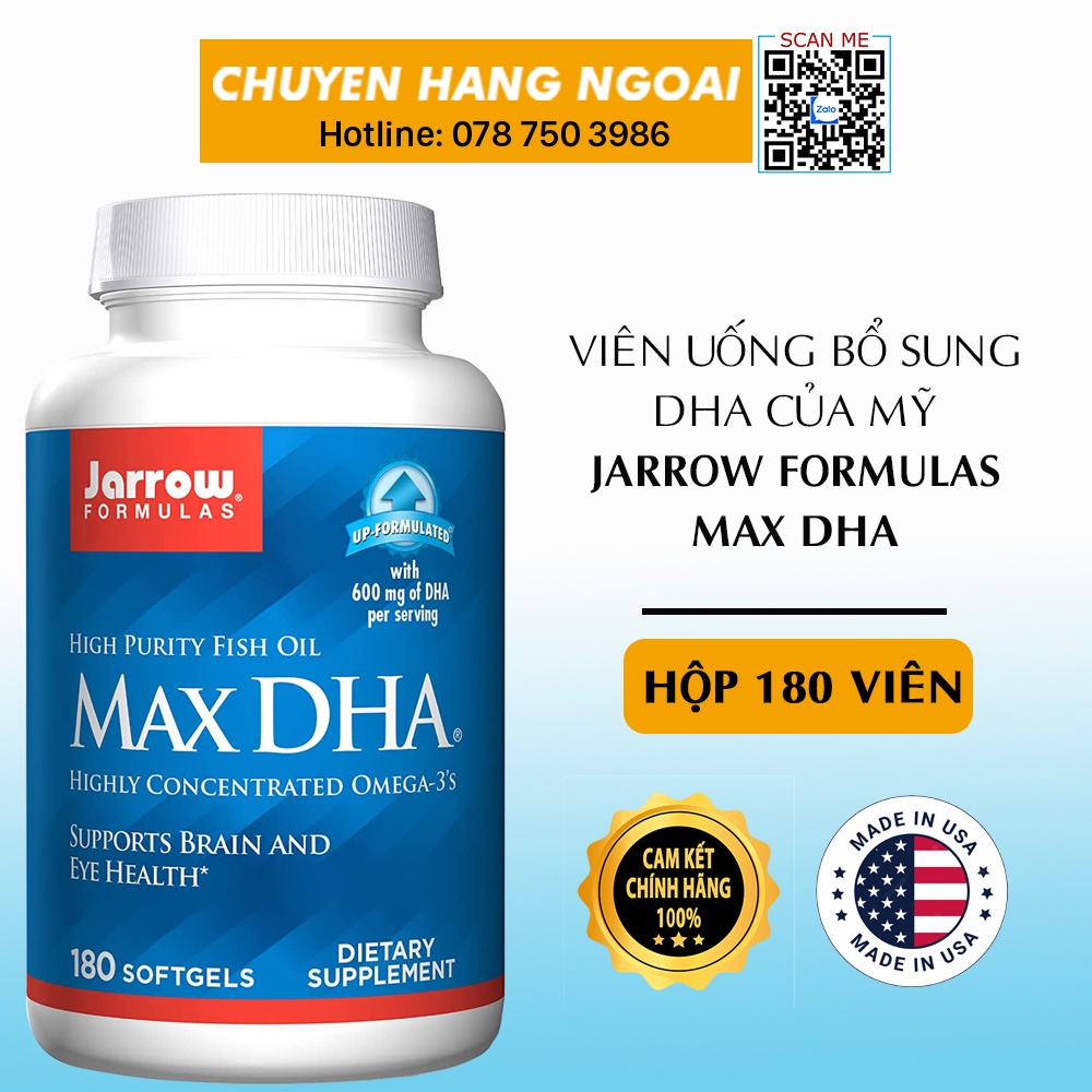 Viên Uống Bổ Sung DHA Jarrow Formulas Max DHA 180 Viên Của Mỹ | Shopee ...