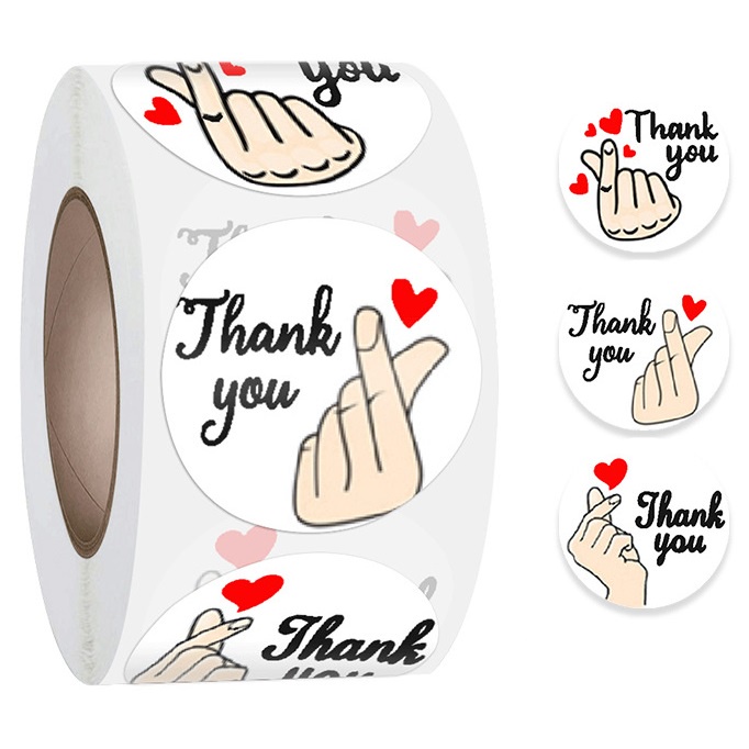 (2 SIZE) Cuộn 500 Sticker Thank You, Tem cảm ơn hình bắn tim 2,5cm và 3 ...