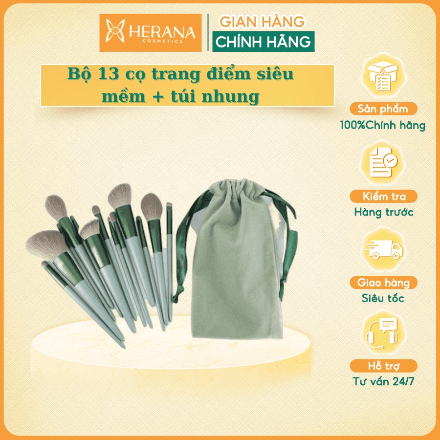 Bộ cọ trang điểm lông siêu mềm 13 cây Senna Beauty tặng kèm túi nhung ...