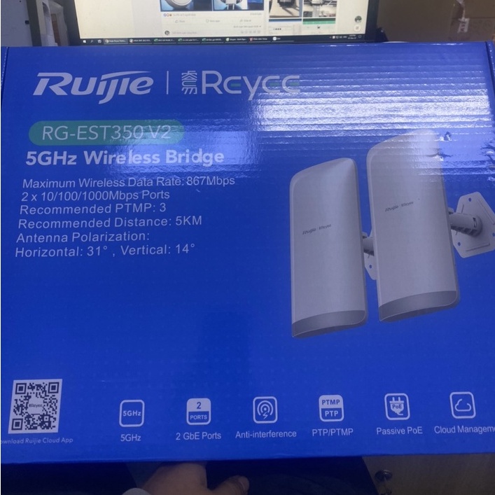 Bộ thu phát, Bộ phát wifi ngoài trời 5km "Point to Point" IP65 RUIJIE RG-EST350 V2 (chính hãng ...