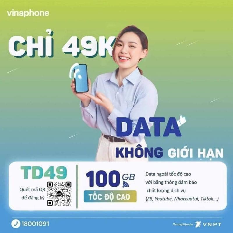 [Miễn phí 12 tháng] Sim 4G Vinaphone GÓI CƯỚC TD49 100Gb/tháng, chưa kích hoạt | Shopee Việt Nam