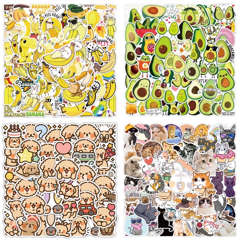 [MỚI VỀ] Set 50 Sticker Chủ Đề Trái Cây Động Vật Bơ Chuối Chó Mèo Thú ...