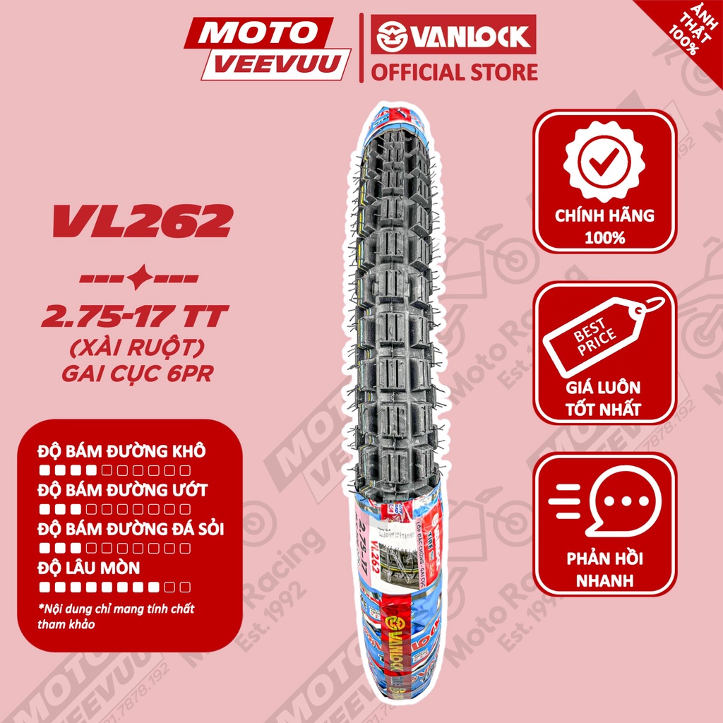 [MTVV] Vỏ lốp xe máy VANLOCK 2.75-17 TT VL262 6PR Gai Cục địa hình Lốp ...