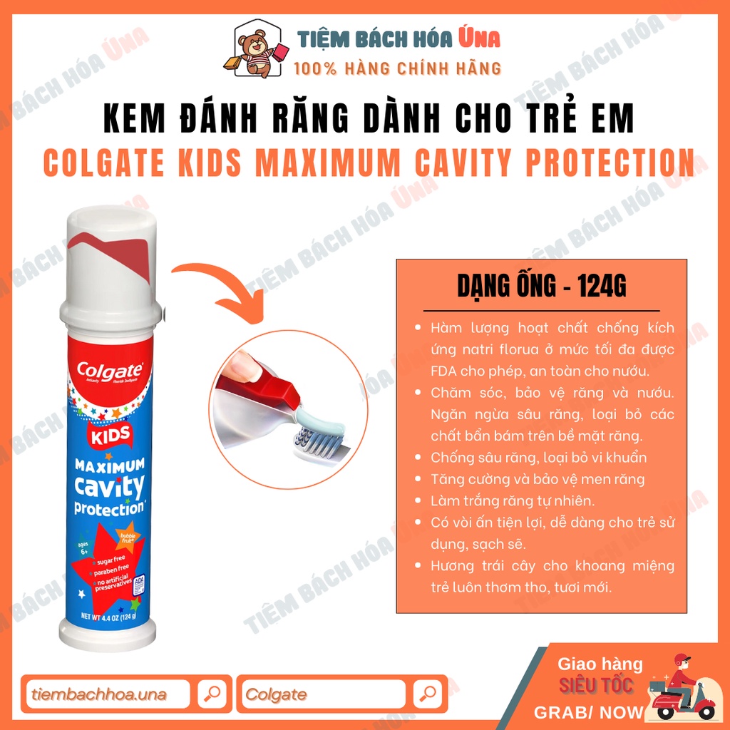 Kem đánh răng có vòi nhấn cho trẻ em Colgate Kids Maximum Cavity ...