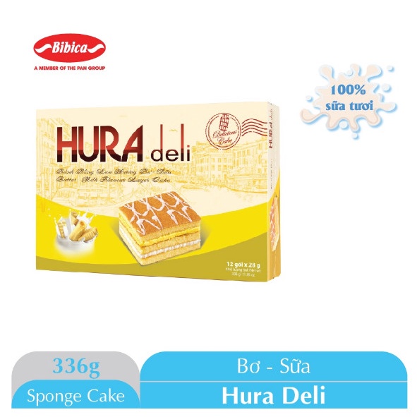Bánh bông lan Hura deli Cafe Trứng Muối - Hộp 336g (12 bánh) - Túi 168g (6 bánh) - Bibica ...