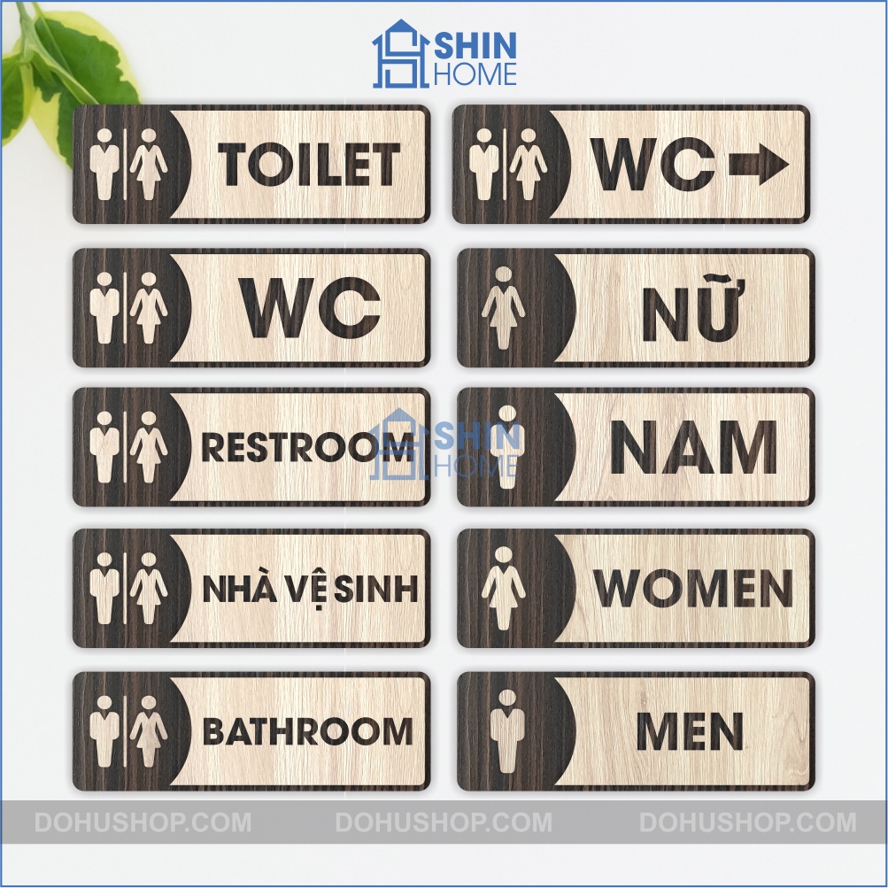 Bảng toilet gỗ - biển wc nam nữ vintage decor có sẵn keo dán phòng vệ ...
