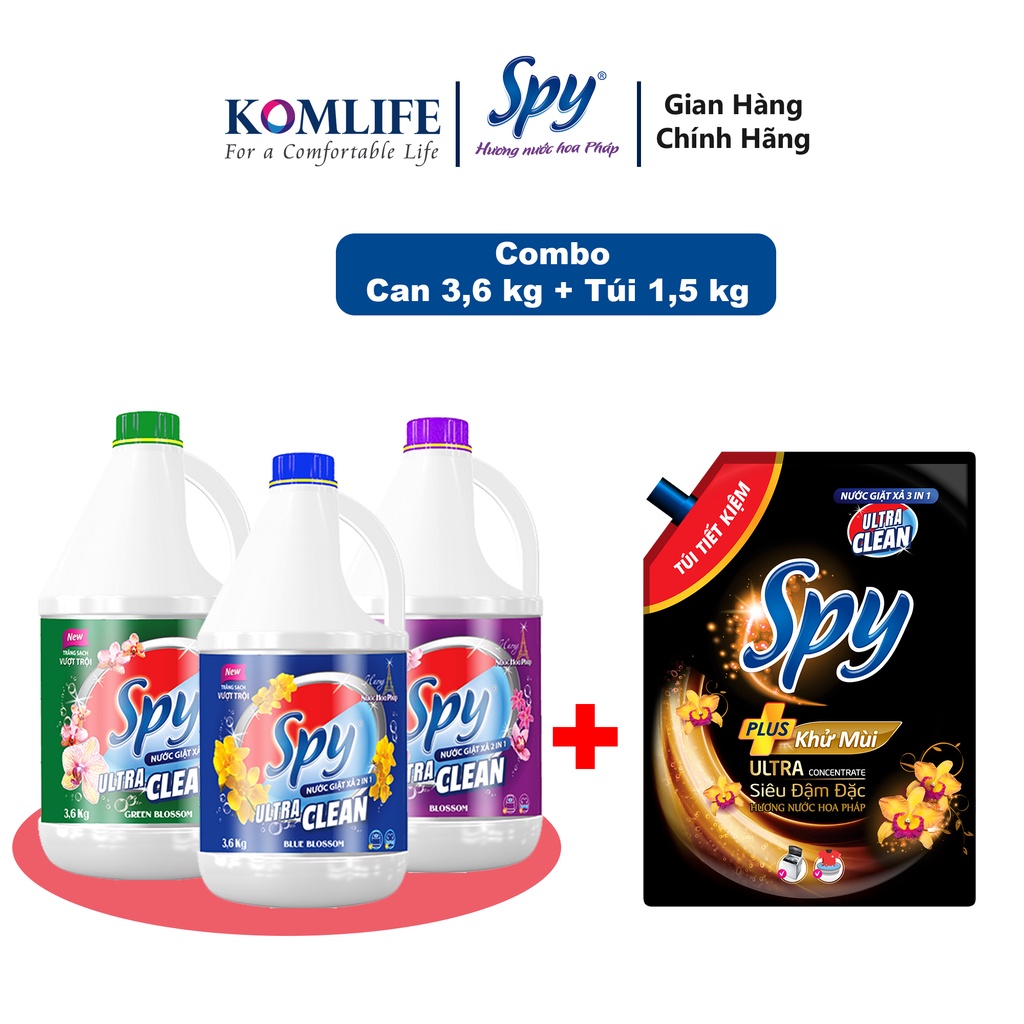 Combo Can Nước Giặt Xả SPY Ultra Clean 3,6 kg và Túi Nước Giặt Xả SPY ...