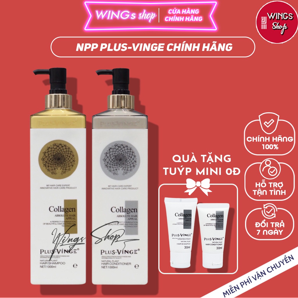 Cặp Dầu Gội Xả Collagen Plus Vinge 1000ml | Ngăn ngừa tóc gãy rụng ...