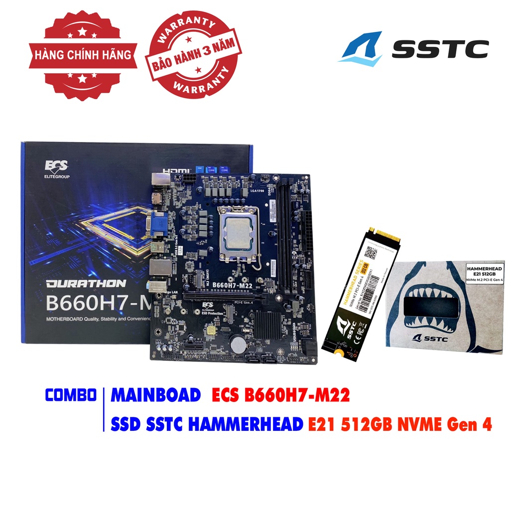 Combo Mainboard ECS B660 H7-M22 & SSTC SSD SSTC Hammer Head E21 512GB ...
