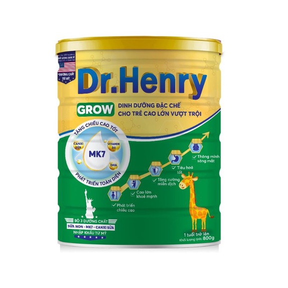 SỮA BỘT DR.HENRY GROW LON 800G, PHÁT TRIỂN CHIỀU CAO DATE 2024 | Shopee ...