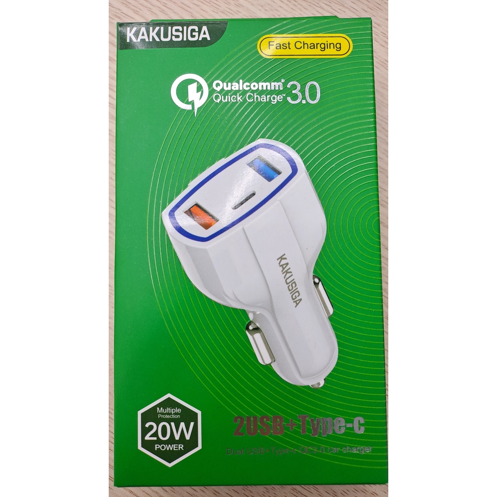 Tẩu sạc KAKUSIGA 2 cổng USB+1 type-C | Shopee Việt Nam