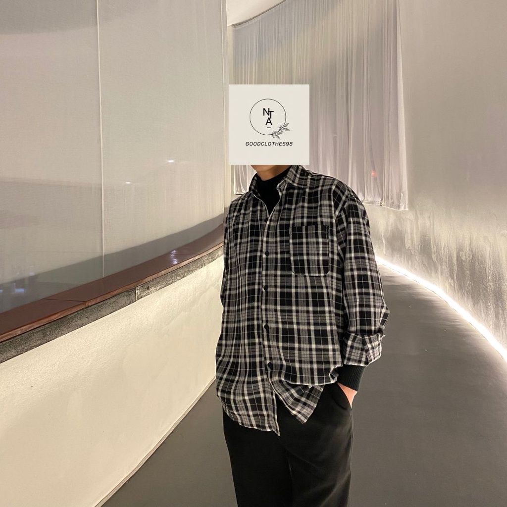 Sơ mi Flannel kẻ đen Basic Hàn Quốc | Shopee Việt Nam