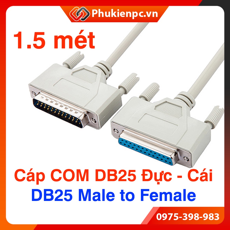 Cáp COM LPT DB25 Đực sang DB25 Cái, dài 1.5M. DB25 Male to Female dùng ...