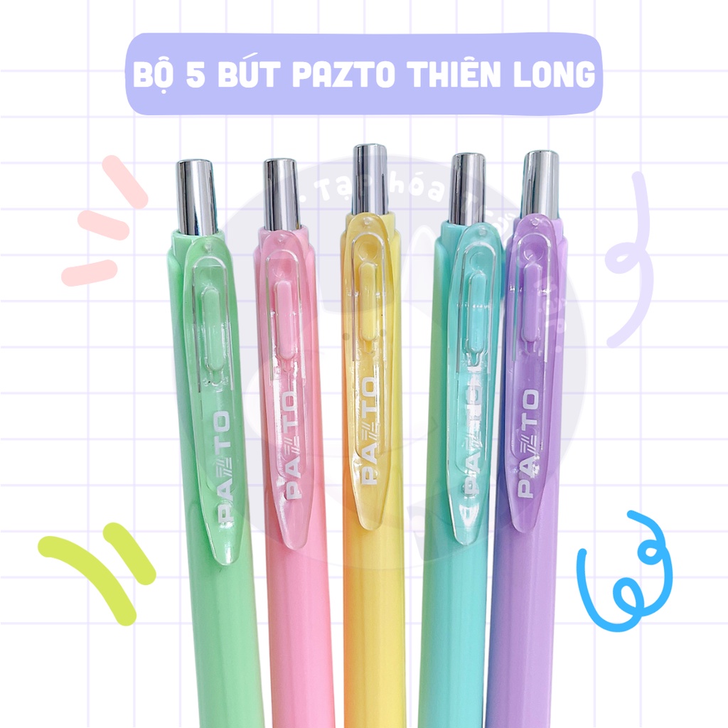 Bộ 5 cây Pazto Thiên Long mực gel xanh vỏ màu pastel cực dễ thương ...