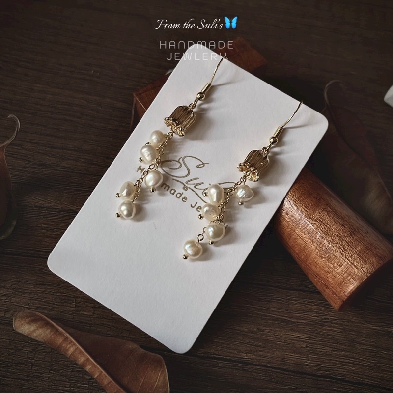 Khuyên tai hoa linh lan handmade, trai nuôi nước ngọt [Suli'shandmade ...