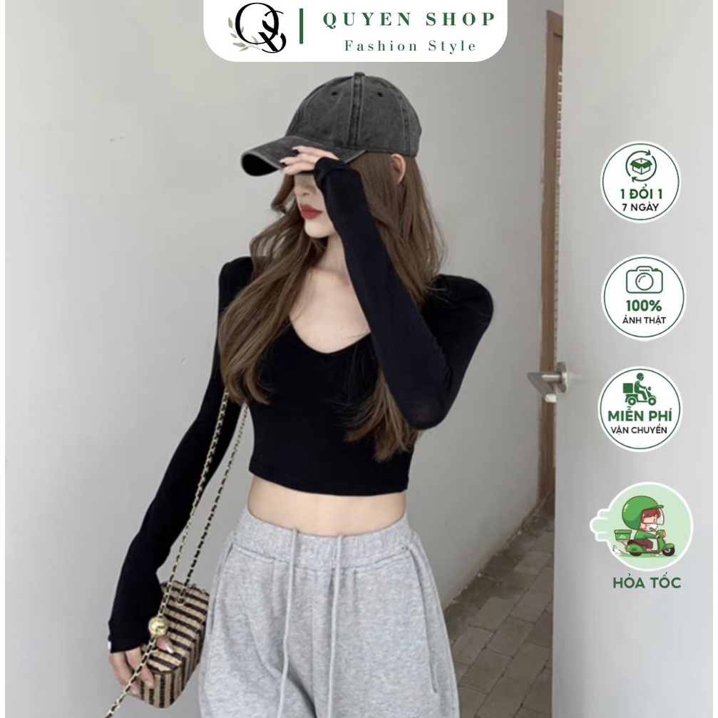 Áo Thun Nữ Tay Dài Cổ Tim From Croptop - QS QUYEN SHOP | Shopee Việt Nam