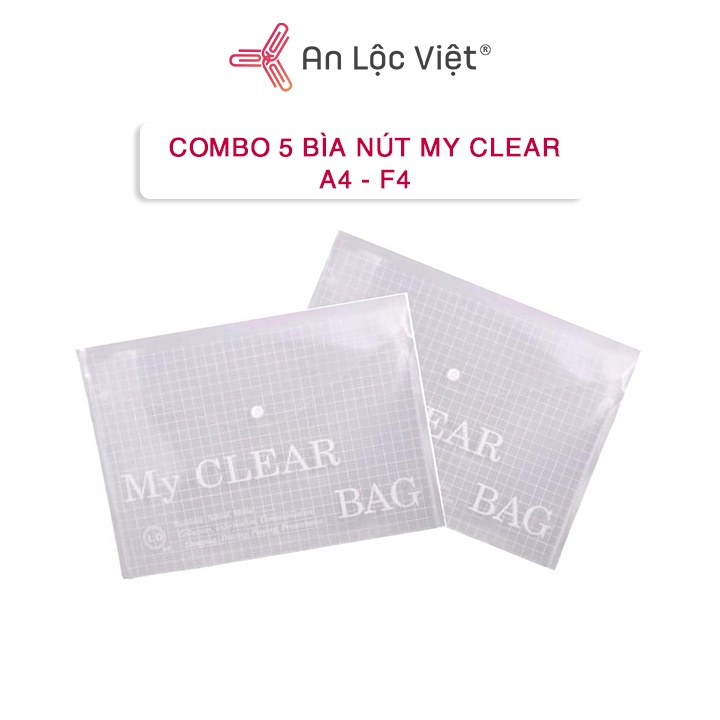 [bÌa NÚt DÀy] Combo 5 Cái Bìa Nút My Clear Ld Khổ A4 F4 Mép Viền ép
