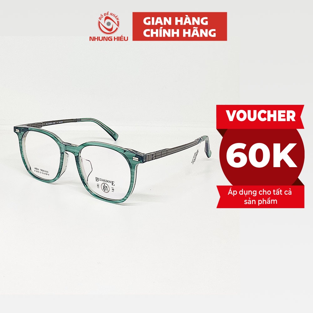 Gọng kính cận nam nữ NHUNG HIẾU dáng vuông 3076 blessedone nhựa acetate kết hợp titan cao cấp ...